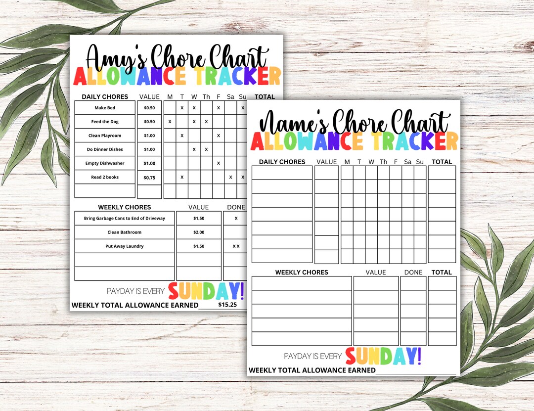 Allowance Tracker for Kids, Chore Chart for Kids, Weekly Allowance ...