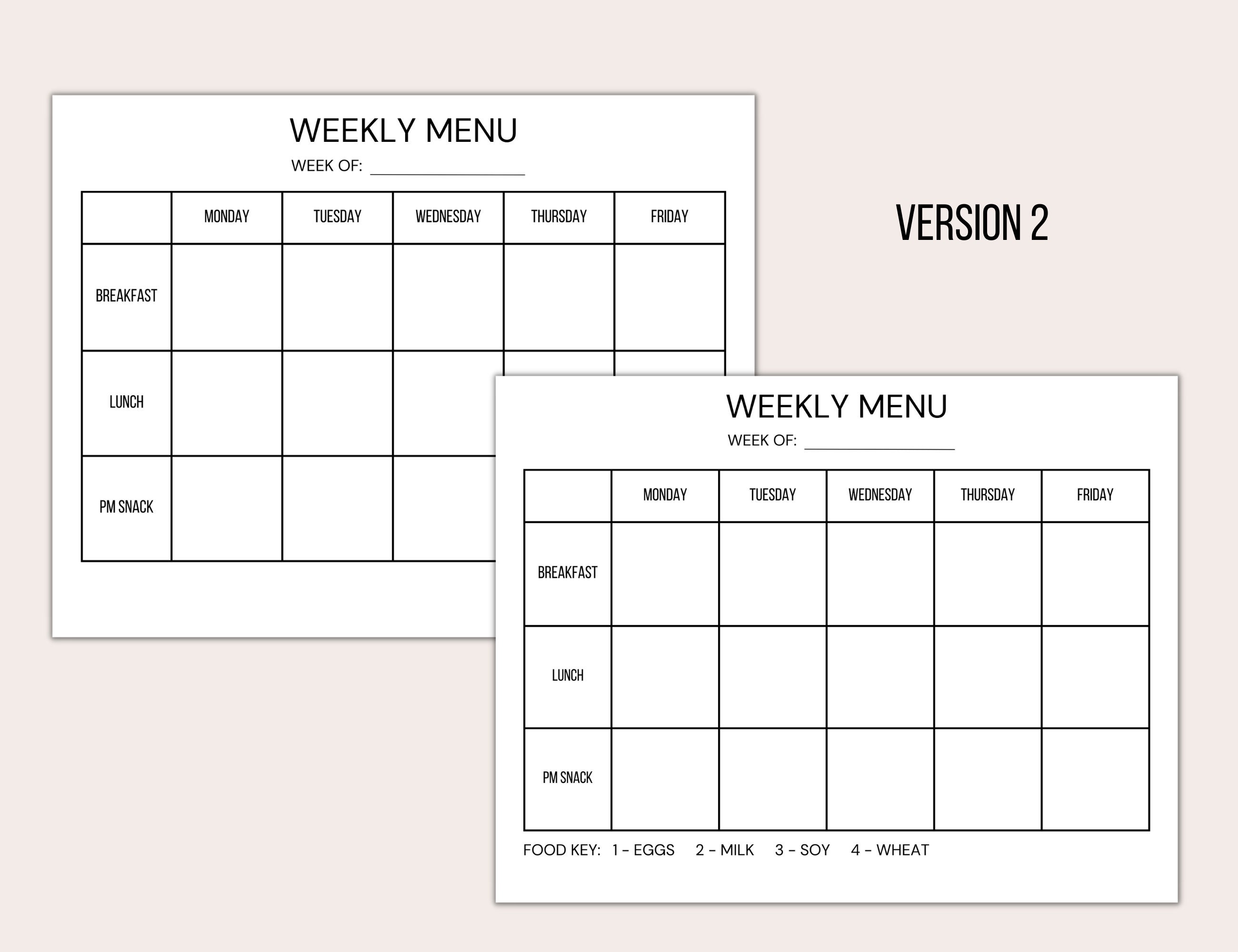 Weekly Daycare Menu, Weekly Assisted Living Menu, Home Daycare Meal ...
