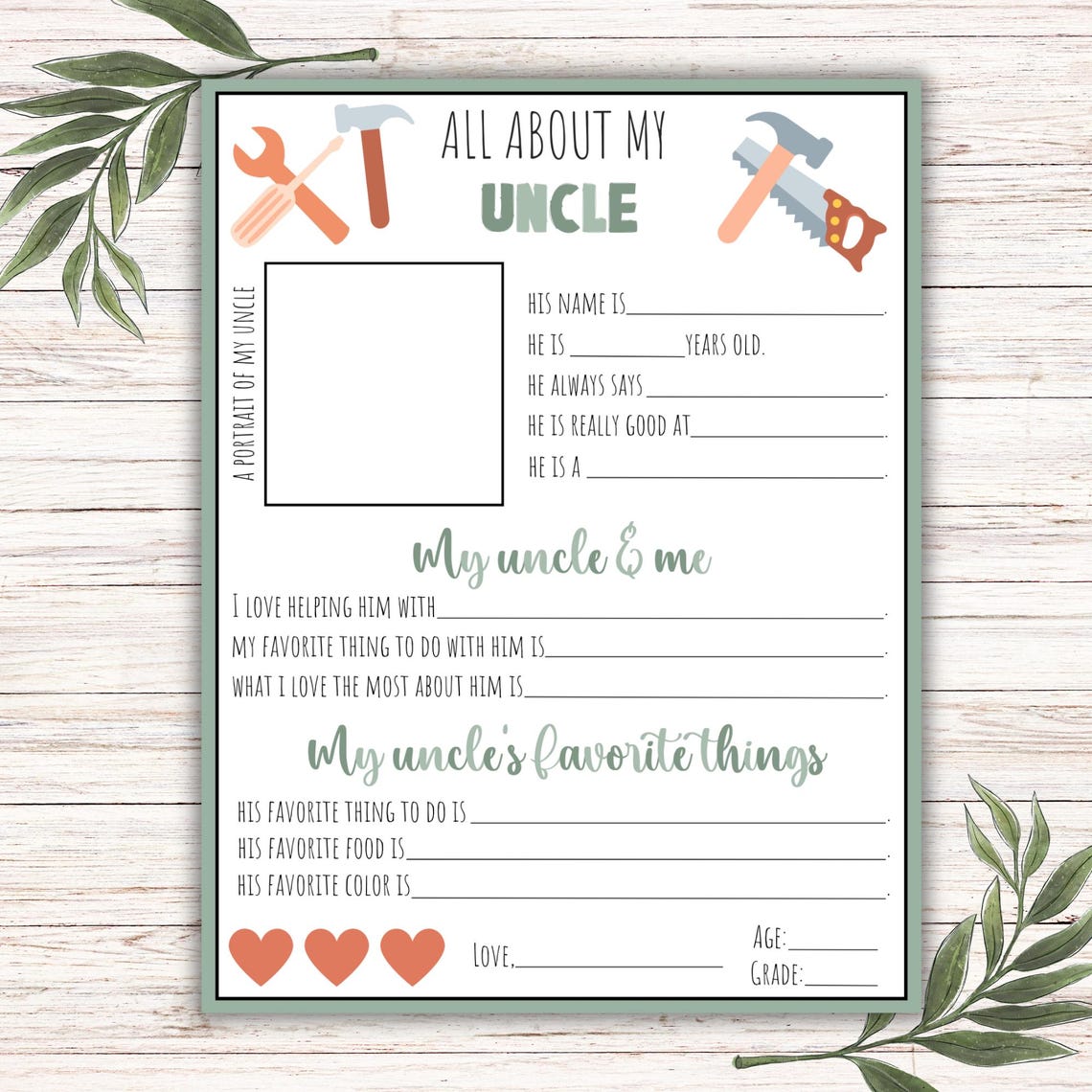 All About My Uncle Printable, Personalized Gift for Uncle, Uncle, Fill ...