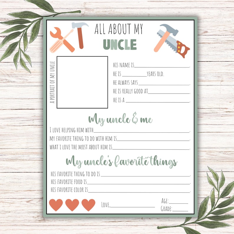 All About My Uncle Printable: Fill-in Gift for Father's Day (PDF ...