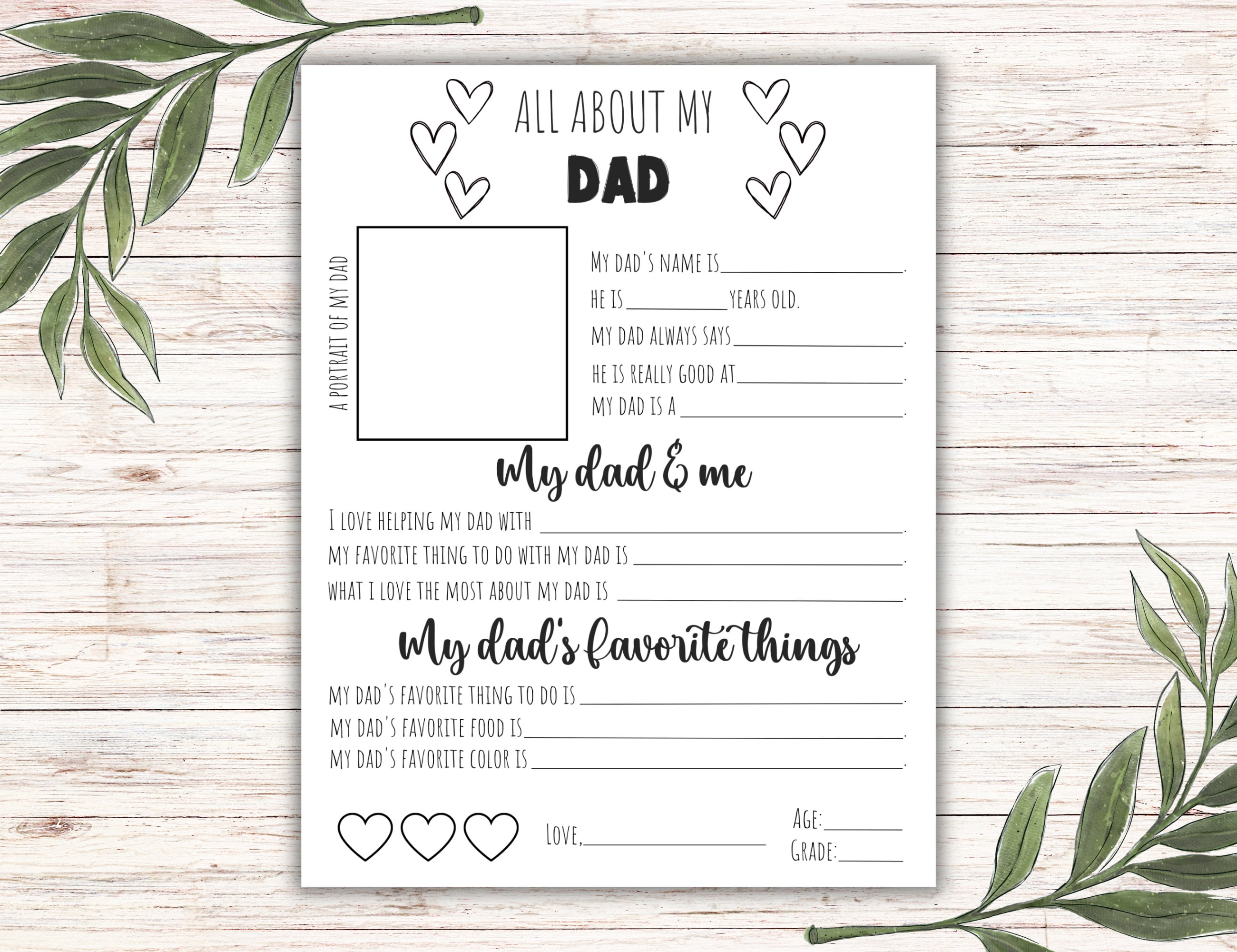 All About My Dad Printable: Fill-in Gift (instant Download) - Etsy
