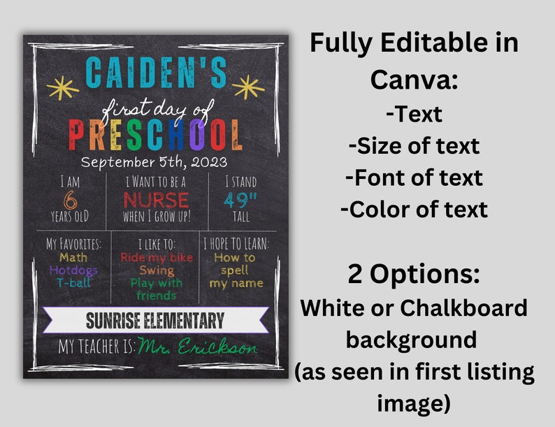 First Day of School Sign, Chalkboard Back to School Sign, Editable in ...