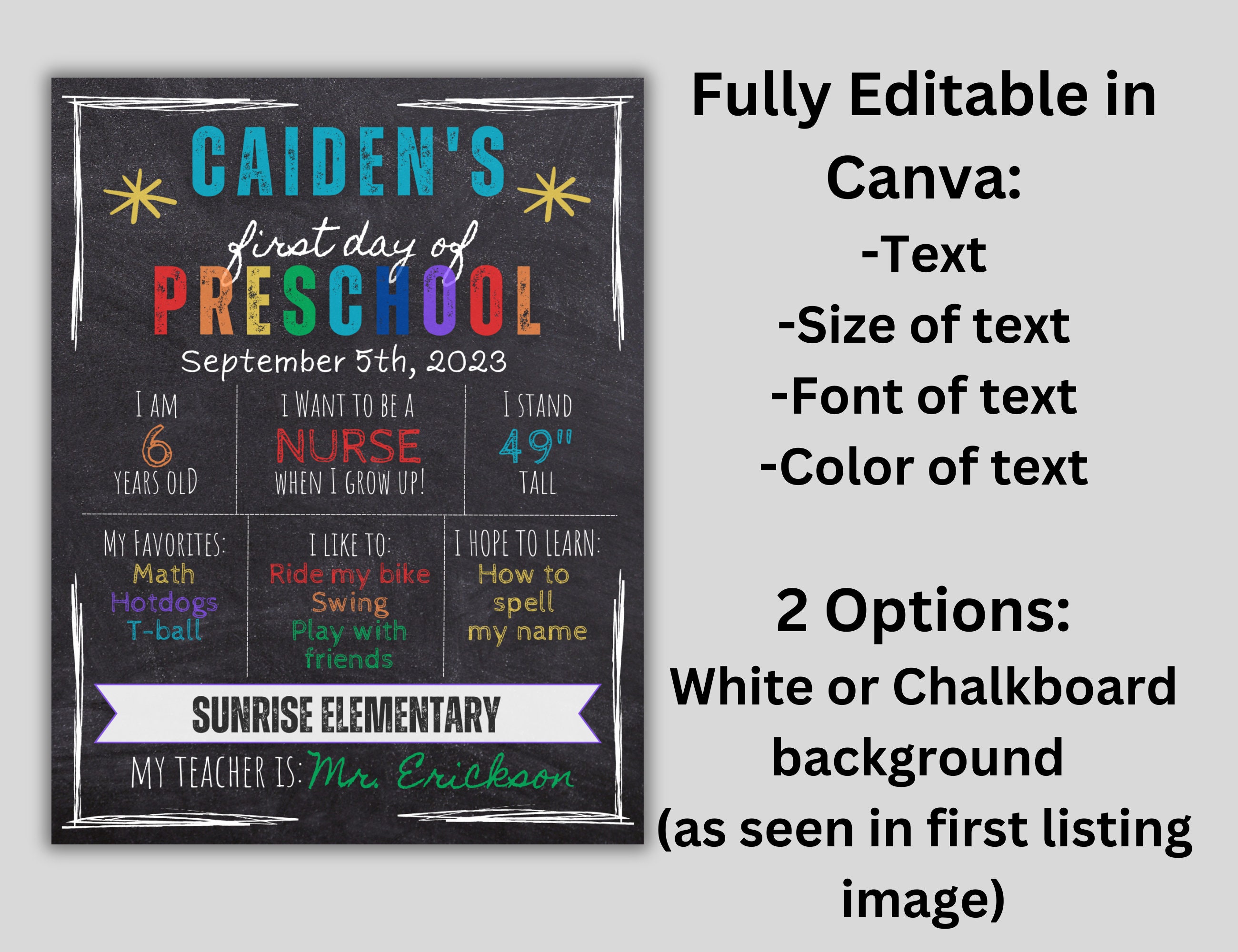 First Day of School Sign, Chalkboard Back to School Sign, Editable in ...