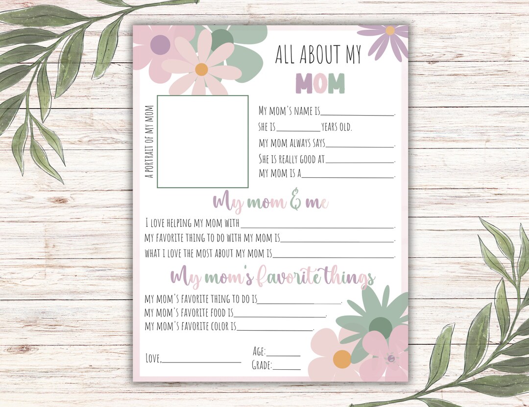 All About My Mom Printable, All About Mom, Gift for Mom, Mother's Day ...