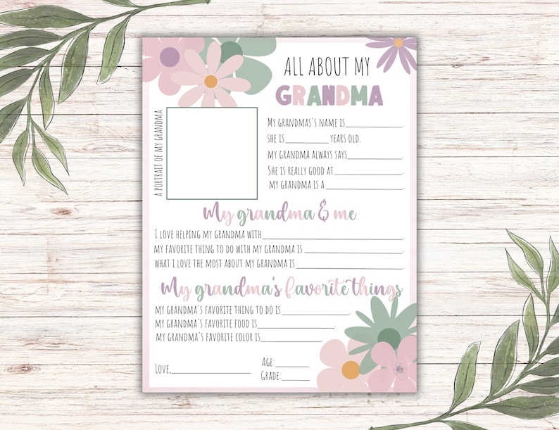 All About My Grandma Printable, All About Grandma, Gift for Grandma ...