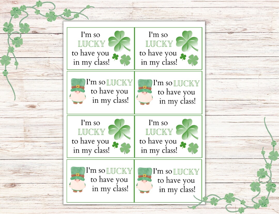 Printable St. Patricks Day Tags, Classroom Cards for Students, Instant ...
