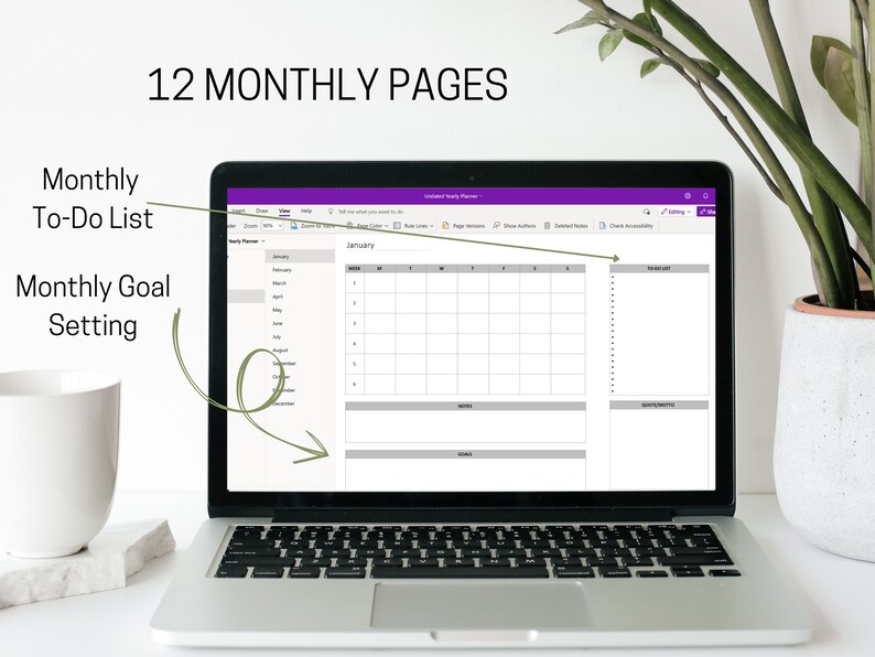Onenote Undated Yearly Calendar, Onenote Digital Planner, Planner for ...