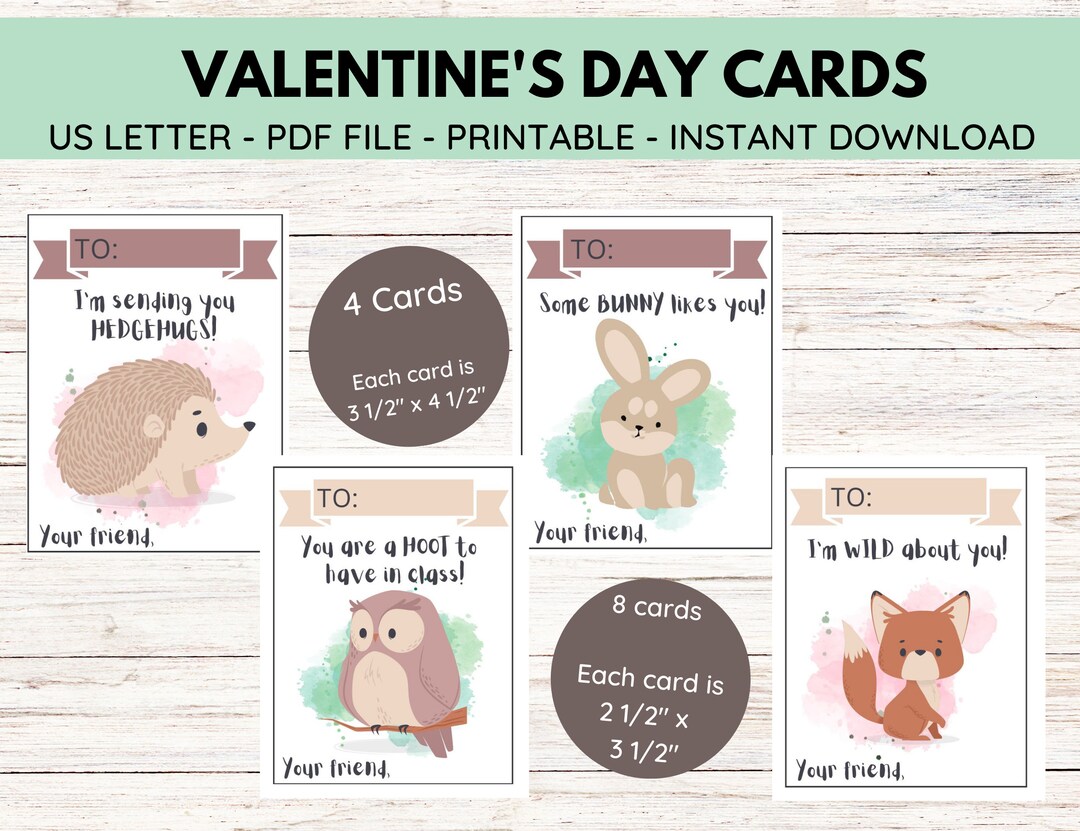 Woodland Animal Valentine's Day Card Printable, Preschool Valentine ...