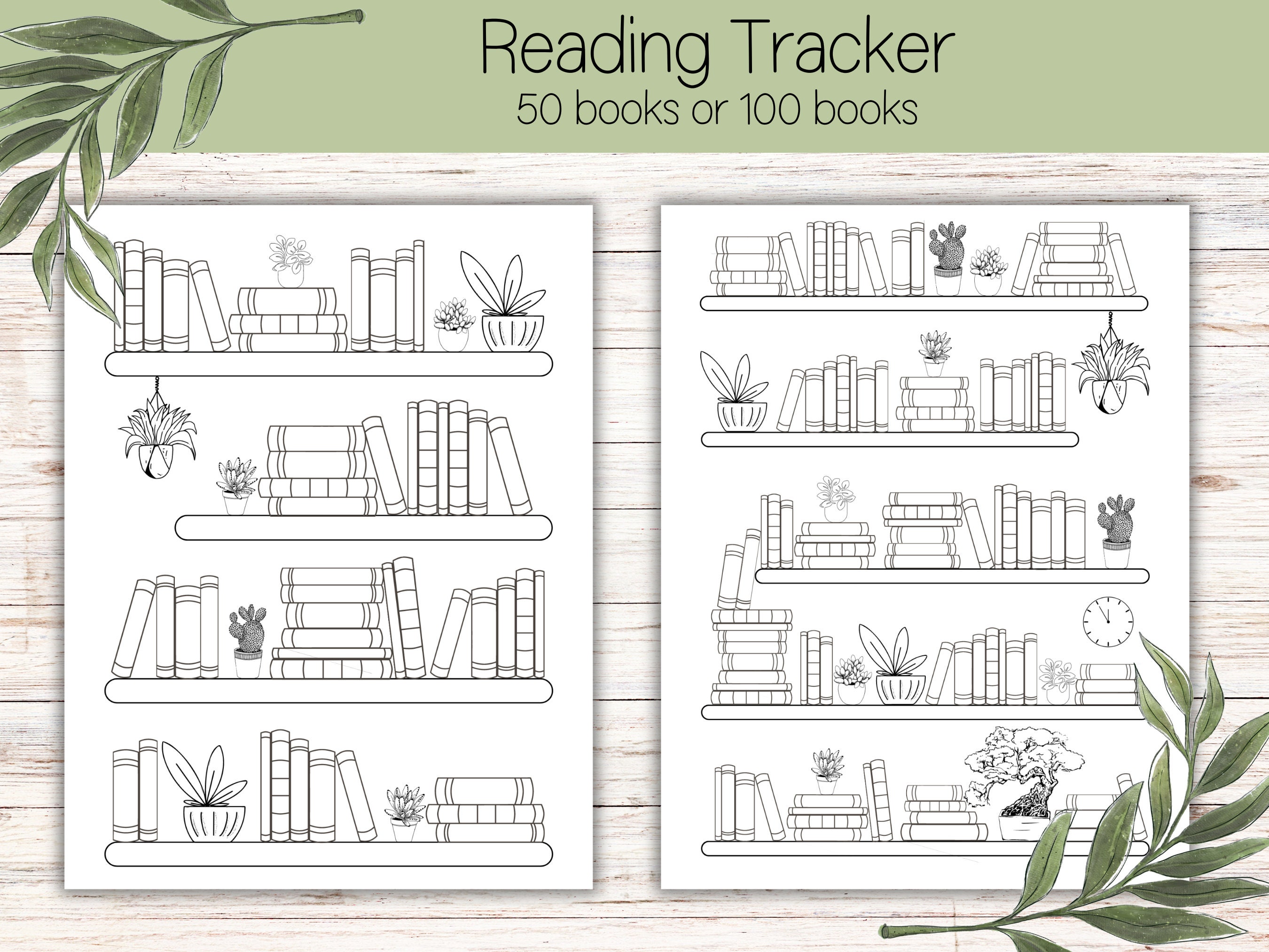 Bookshelf Reading Log: 50 or 100 Book Challenge (printable) - Etsy