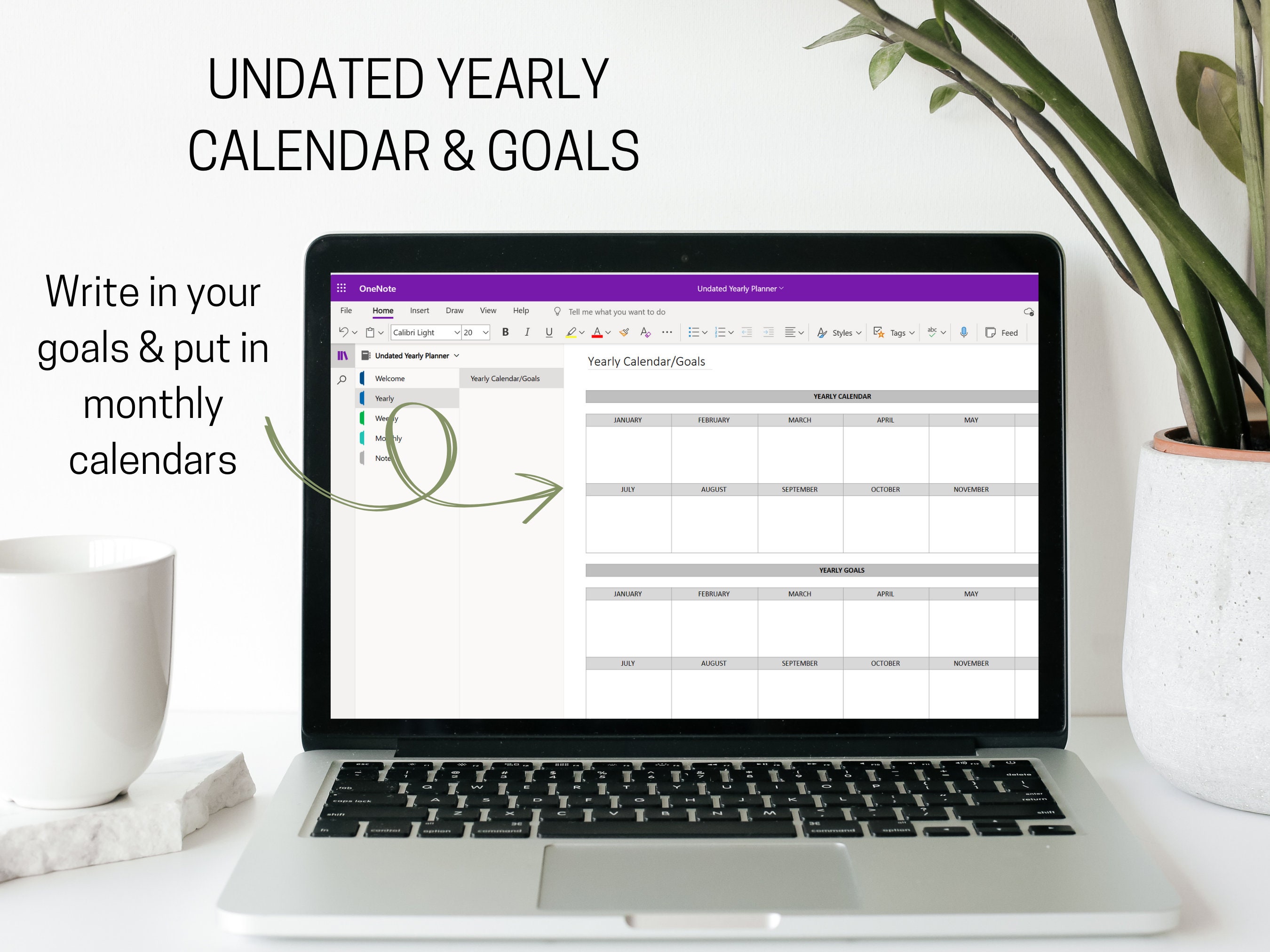 Onenote Undated Yearly Calendar, Onenote Digital Planner, Planner for ...