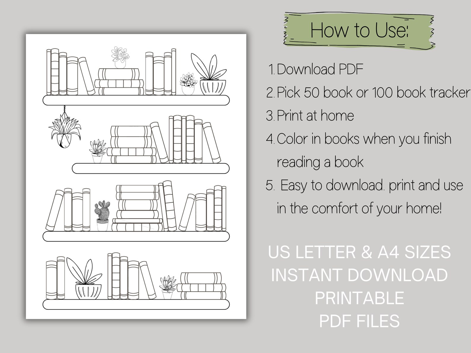 Reading Tracker Printable, Bookshelf Reading Log, Reading Challenge ...