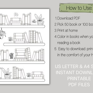 Bookshelf Reading Log: 50 or 100 Book Challenge (printable) - Etsy