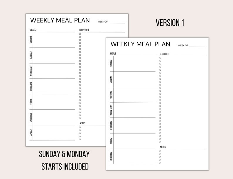 Printable Family Menu, Grocery List Printable, Weekly Meal Planner ...