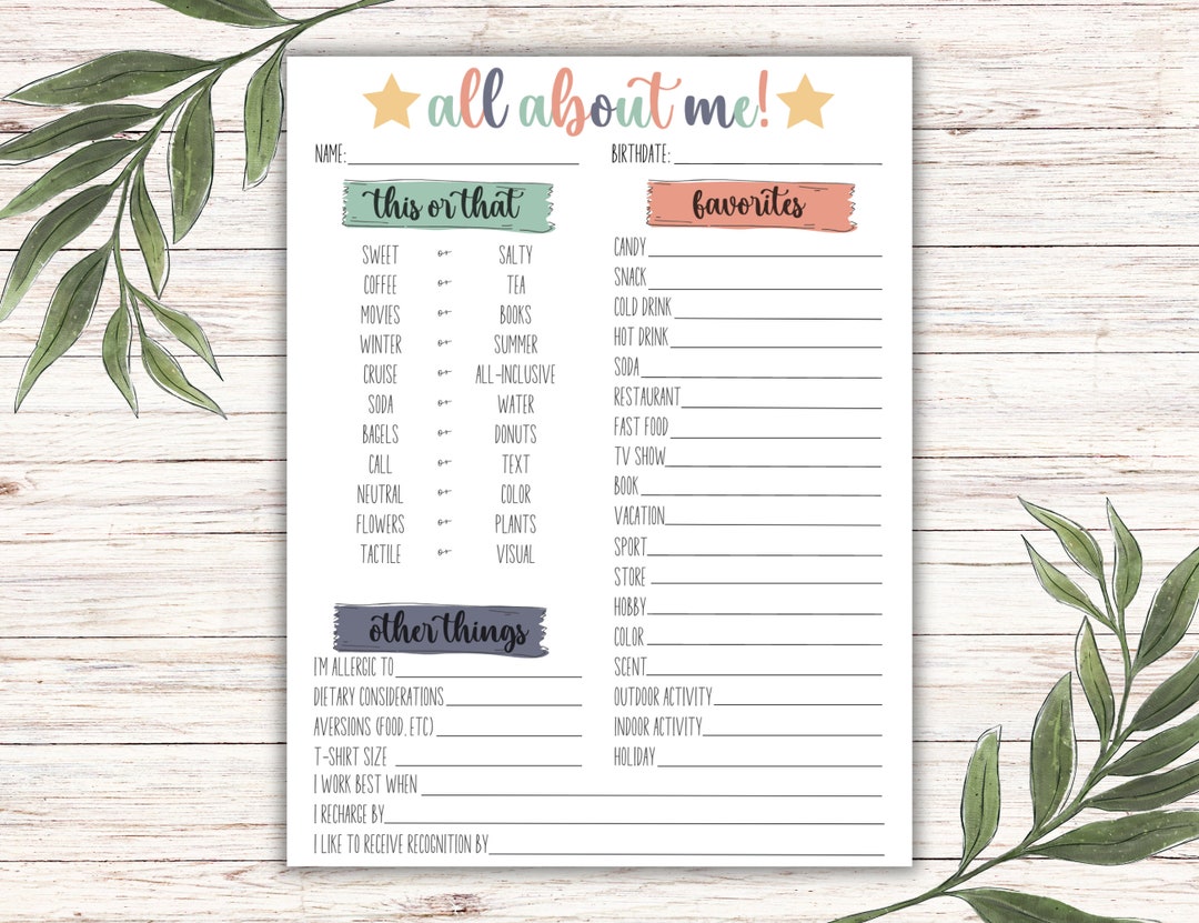 All About Me Survey: Staff & Teacher Appreciation Printable (PDF) - Etsy