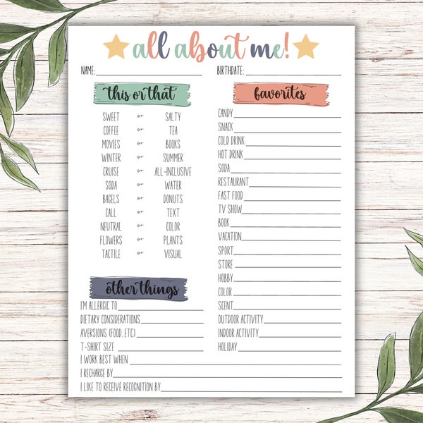 Staff Get to Know You Questionnaire - Etsy