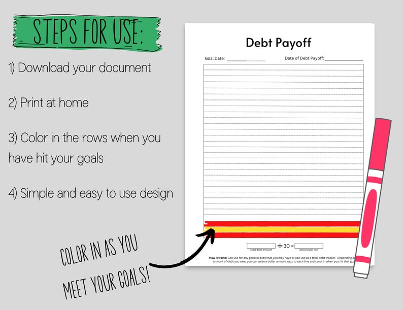 Debt Payoff Tracker: Printable Coloring Sheets (instant Download) - Etsy