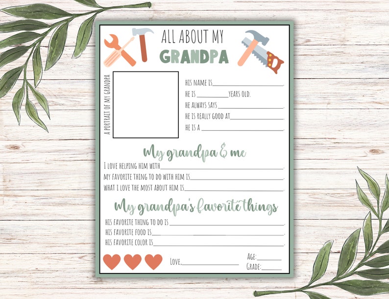 All About My Grandpa Printable, Personalized Gift for Grandpa, Grandpa ...