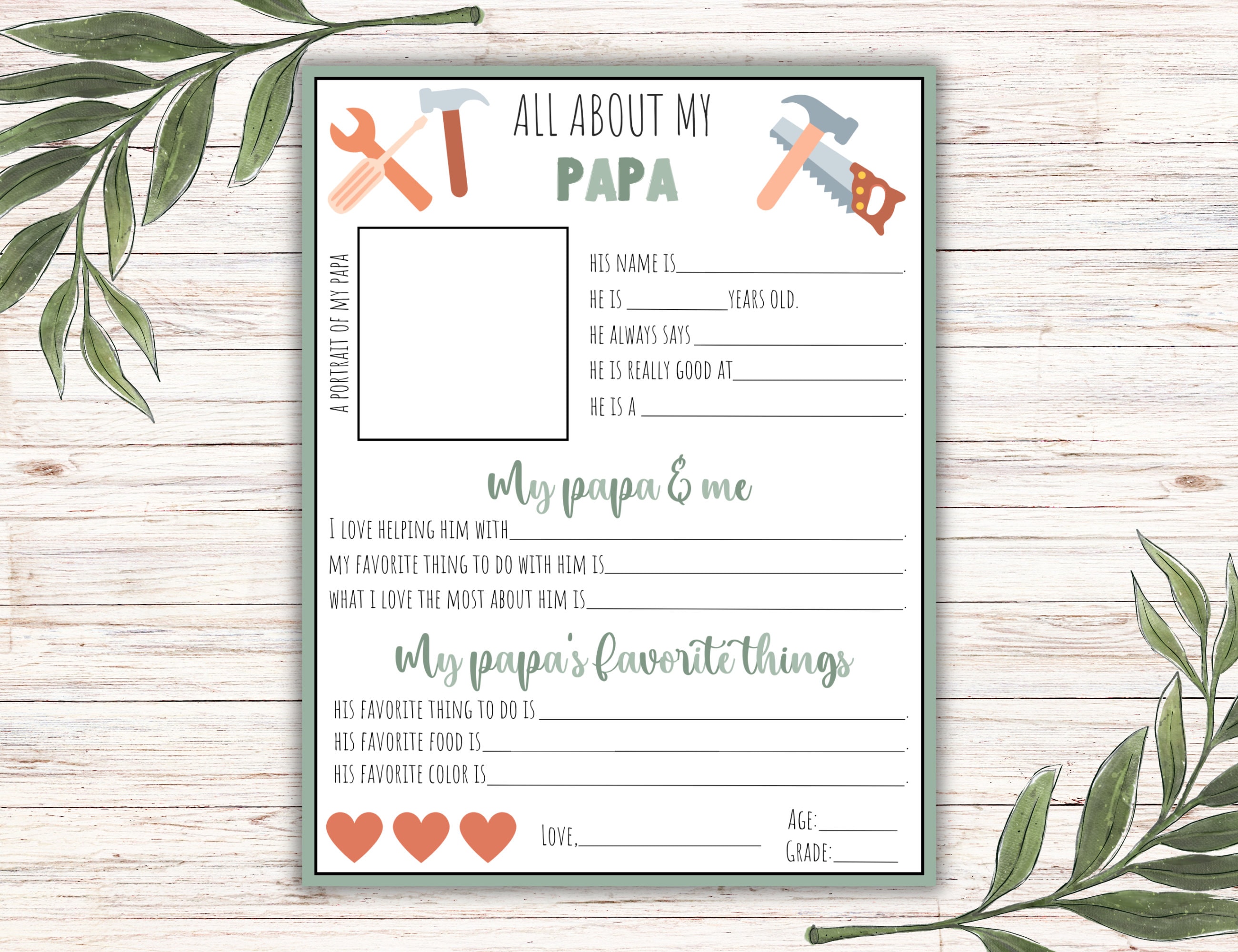 All About My Papa Printable, Personalized Gift for Grandpa, Papa, Fill ...