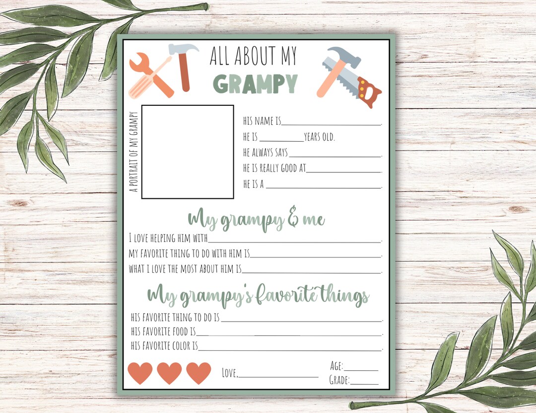 All About My Grampy Printable, Personalized Gift for Grandpa, Fill in ...