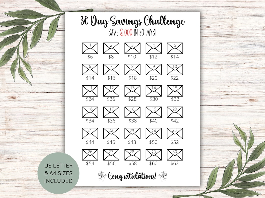 30 Day Saving Challenge, Savings Tracker, Money Challenge, 1000 in 100 ...