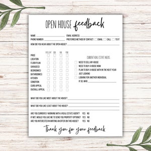 Open House Feedback Form: Realtor Survey (printable PDF) - Etsy