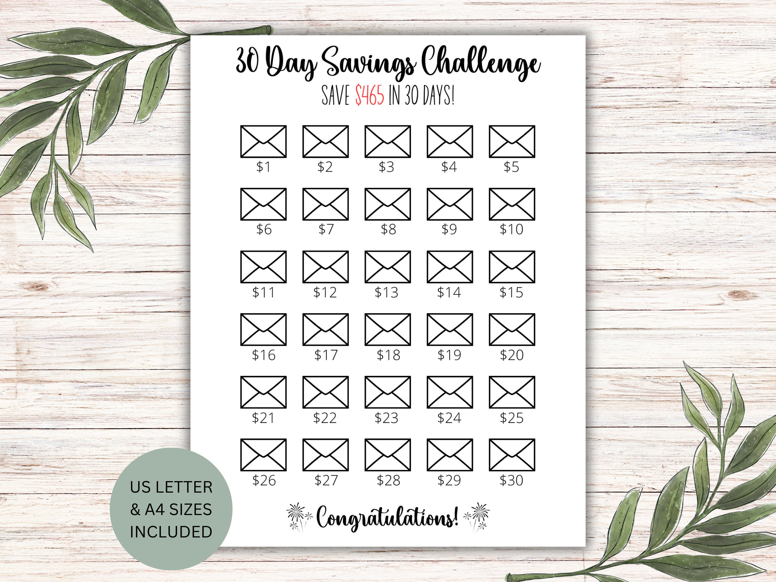 30 Day Saving Challenge, Savings Tracker, Money Challenge, 465 in 100 ...