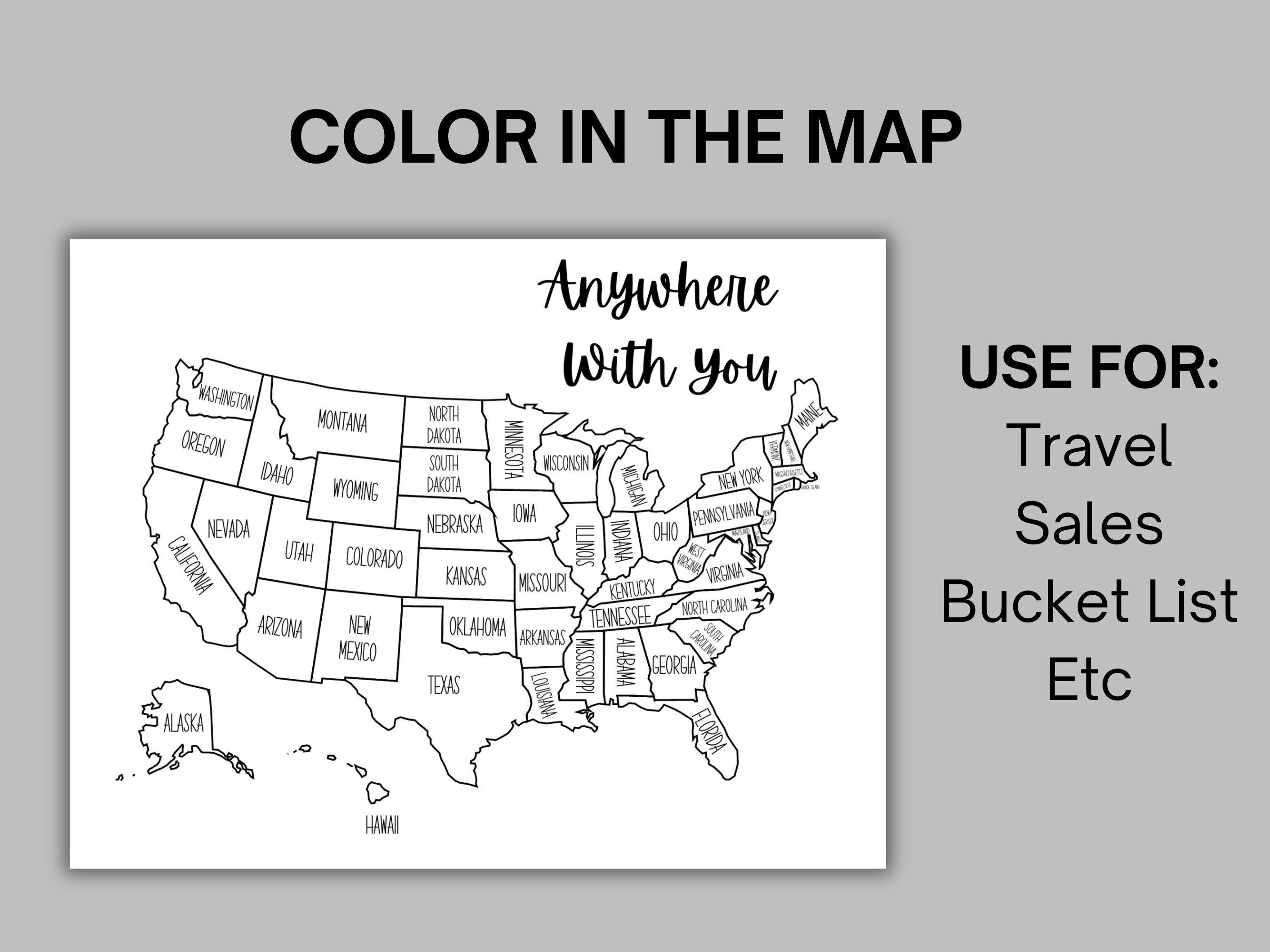 United States Map, United States Coloring Map, State Names, Anywhere ...