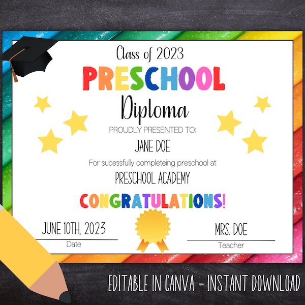 Preschool Graduation Certificate Canva - Etsy