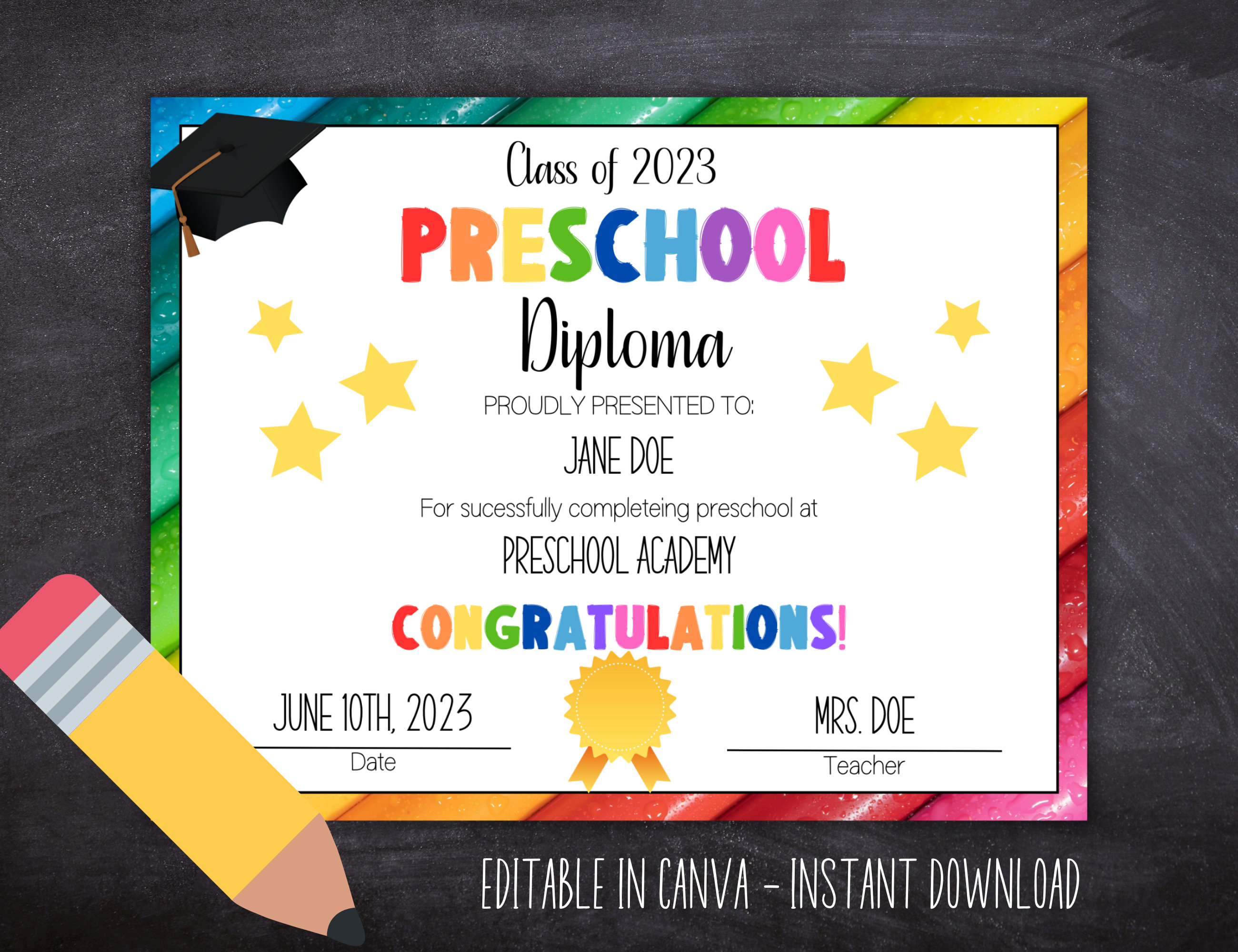 Preschool Diploma, Daycare Diploma, Graduation Certificate, Preschool ...