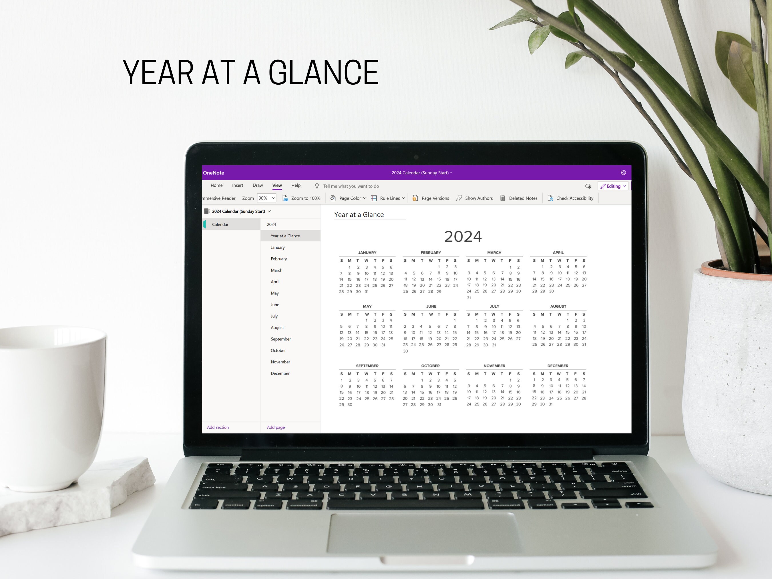 Onenote 2024 Monthly Calendar Sunday Start, Year at a Glance, Calendar ...