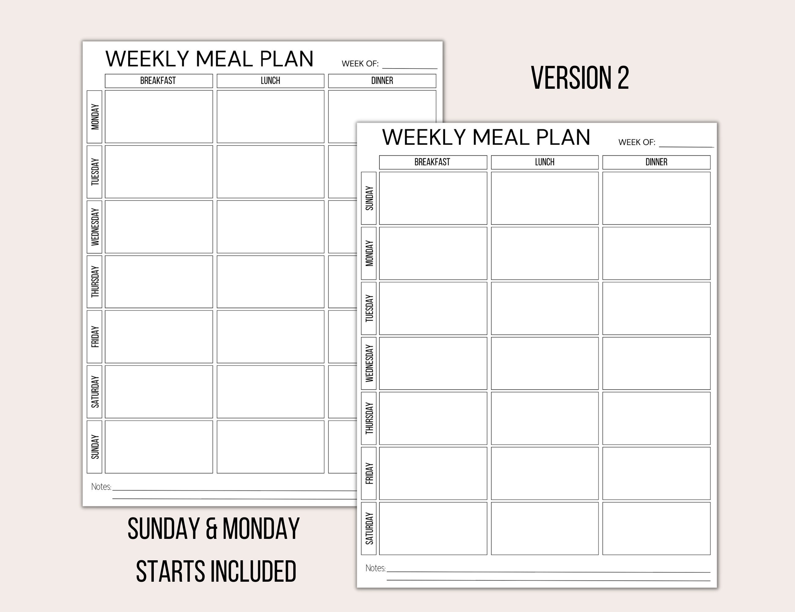 Printable Family Menu, Grocery List Printable, Weekly Meal Planner ...
