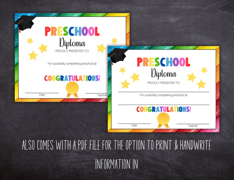 Preschool Diploma, Daycare Diploma, Graduation Certificate, Preschool ...