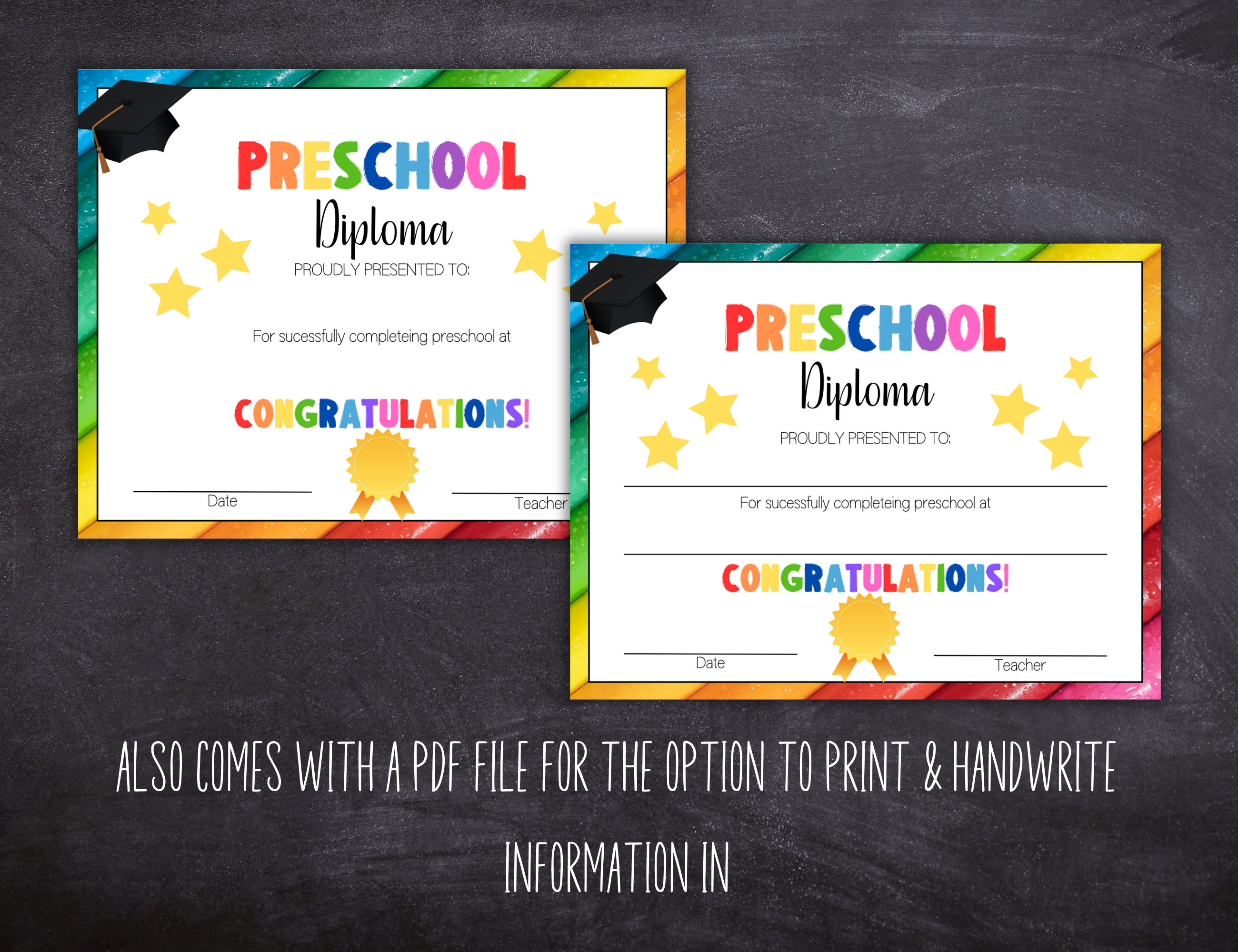Preschool Diploma, Daycare Diploma, Graduation Certificate, Preschool ...