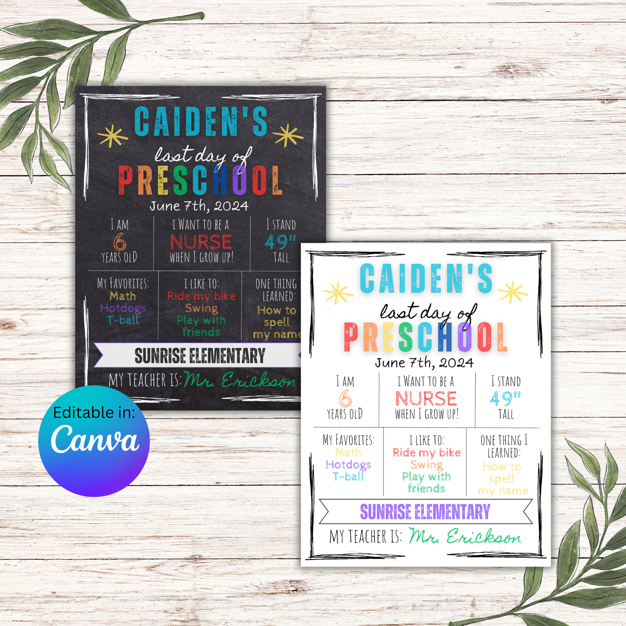 Last Day of School Sign, Chalkboard Sign, Editable in Canva, Printable ...