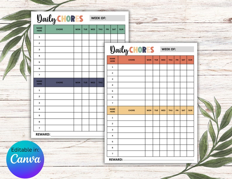 Chore Chart for Kids, Daily Chore Chart, Chore Chart Printable ...