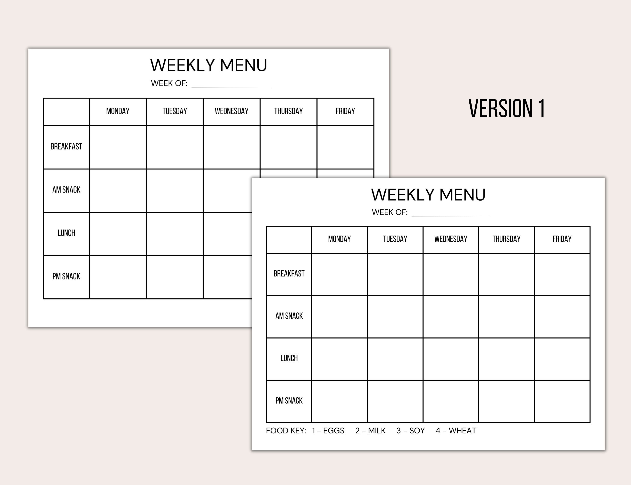 Weekly Daycare Menu, Weekly Assisted Living Menu, Home Daycare Meal ...