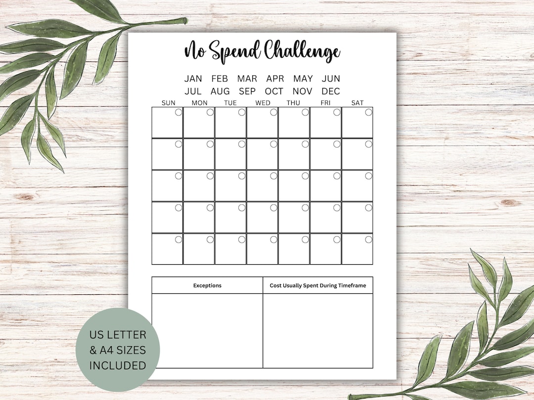 No Spend Challenge Tracker, No Spend Month, No Spend Calendar, Simple ... No Spend Challenge Tracker, No Spend Month, No Spend Calendar, Simple ...