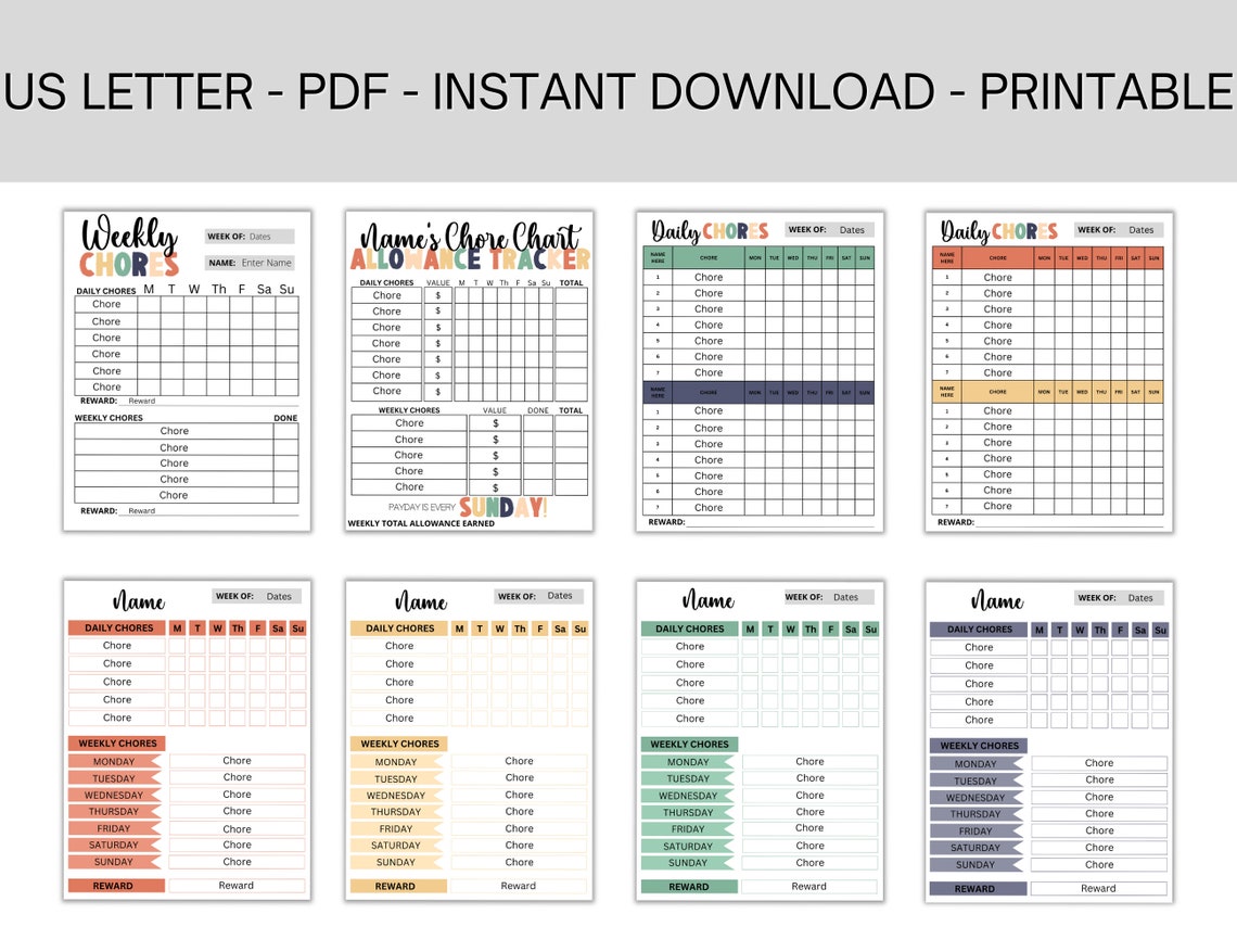 Chore Chart Bundle, Chore Chart for Kids, Weekly Chore Chart, Daily ...