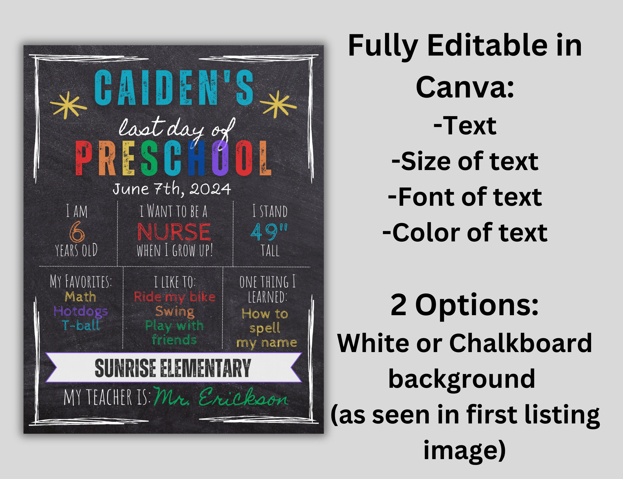 Last Day of School Sign, Chalkboard Sign, Editable in Canva, Printable ...