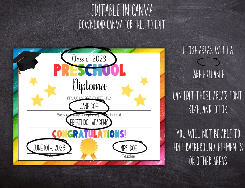Preschool Diploma, Daycare Diploma, Graduation Certificate, Preschool ...