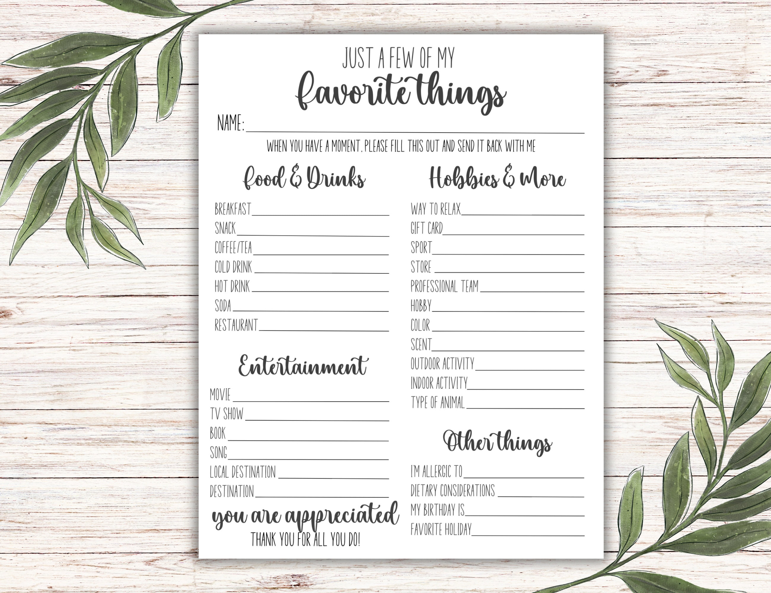 Favorites Survey, Printable, Questionnaire, My Favorite Things, Get to ...