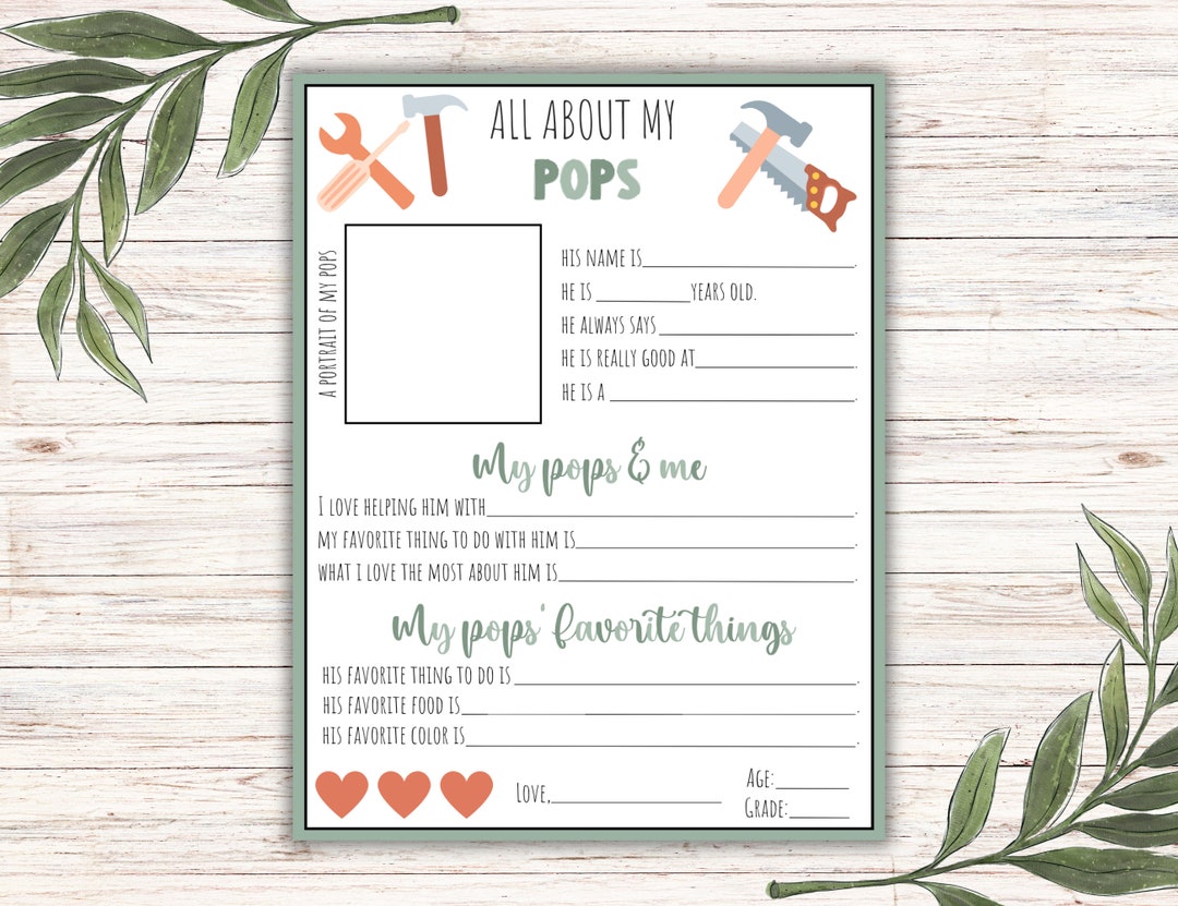 All About My Pop's Printable, Personalized Gift for Grandpa, Fill in ...