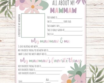 All About My Nana Printable, Personalized Gift for Grandma, Nana, Fill ...
