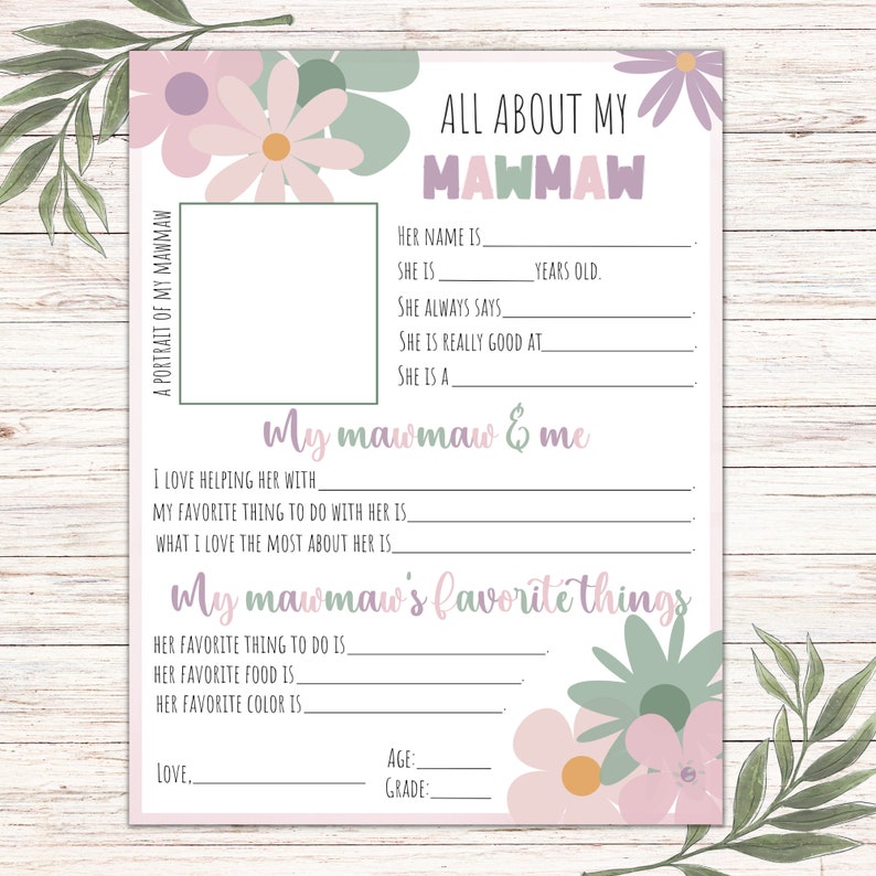 Mawmaw Fill-in Printable: Personalized Grandma Gift (instant Download ...