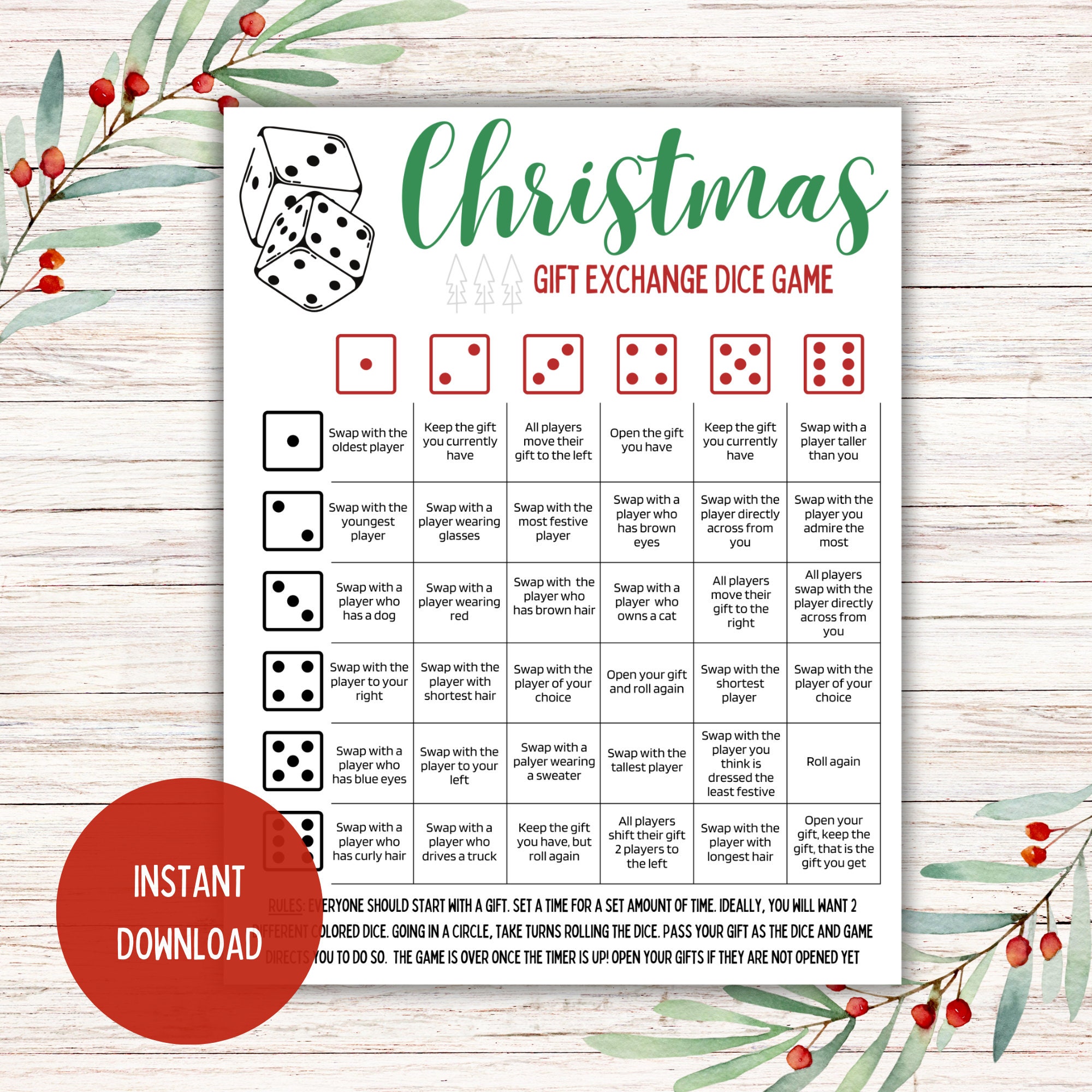Christmas Gift Exchange Dice Game, Christmas Group Party Game ...