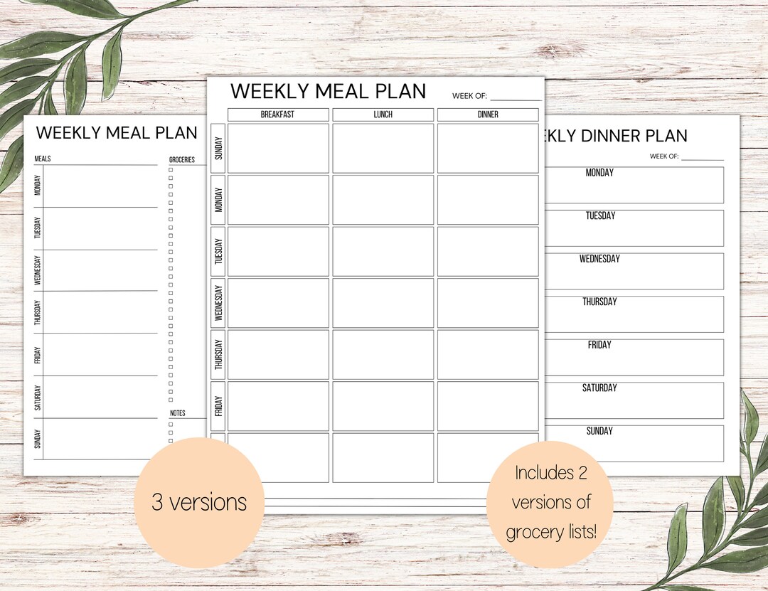 Printable Family Menu, Grocery List Printable, Weekly Meal Planner ...