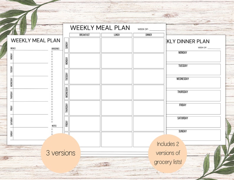 Printable Family Menu, Grocery List Printable, Weekly Meal Planner ...