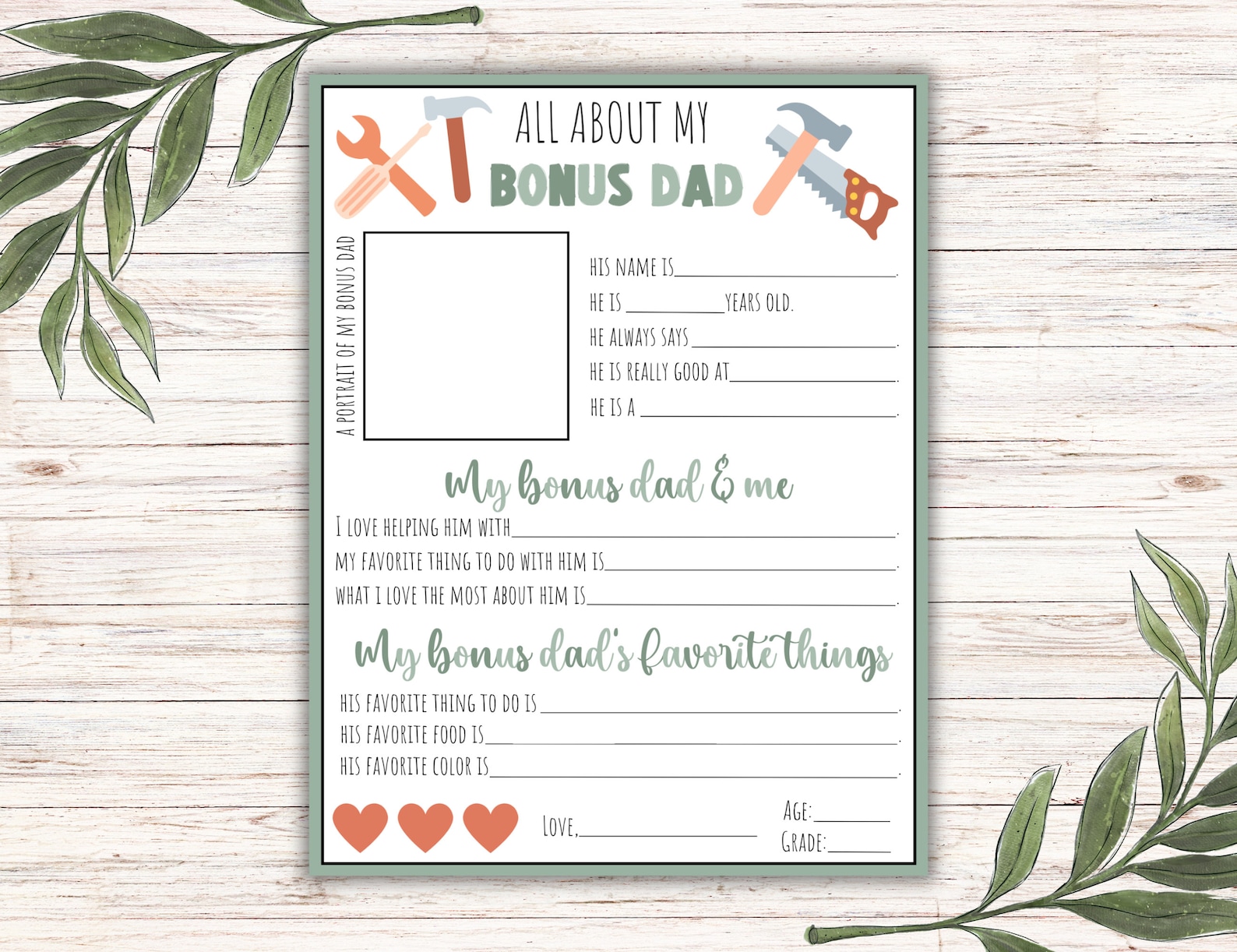 All About My Bonus Dad Printable, Personalized Gift for Dad, Fill in ...