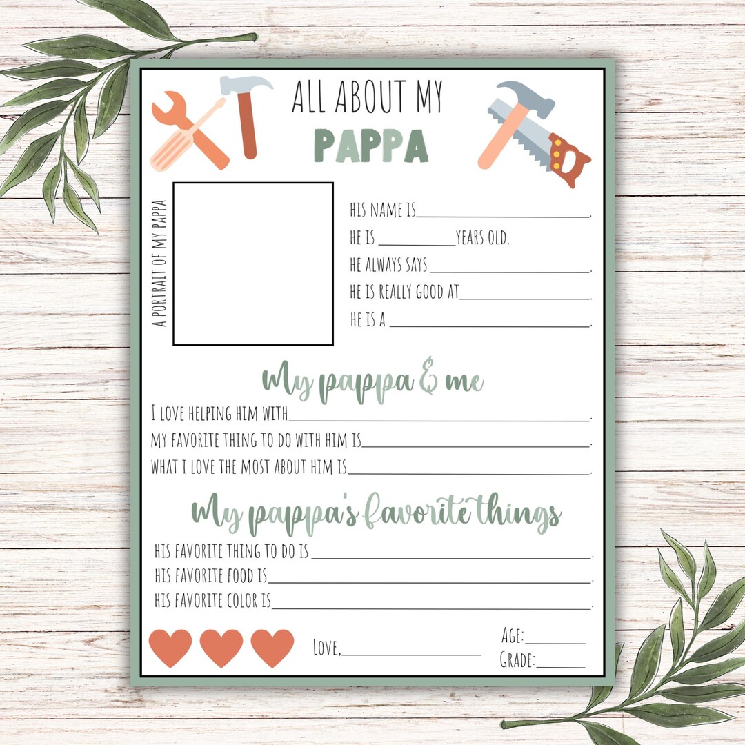 All About My Pappa Printable, Personalized Gift for Grandpa, Pappa ...