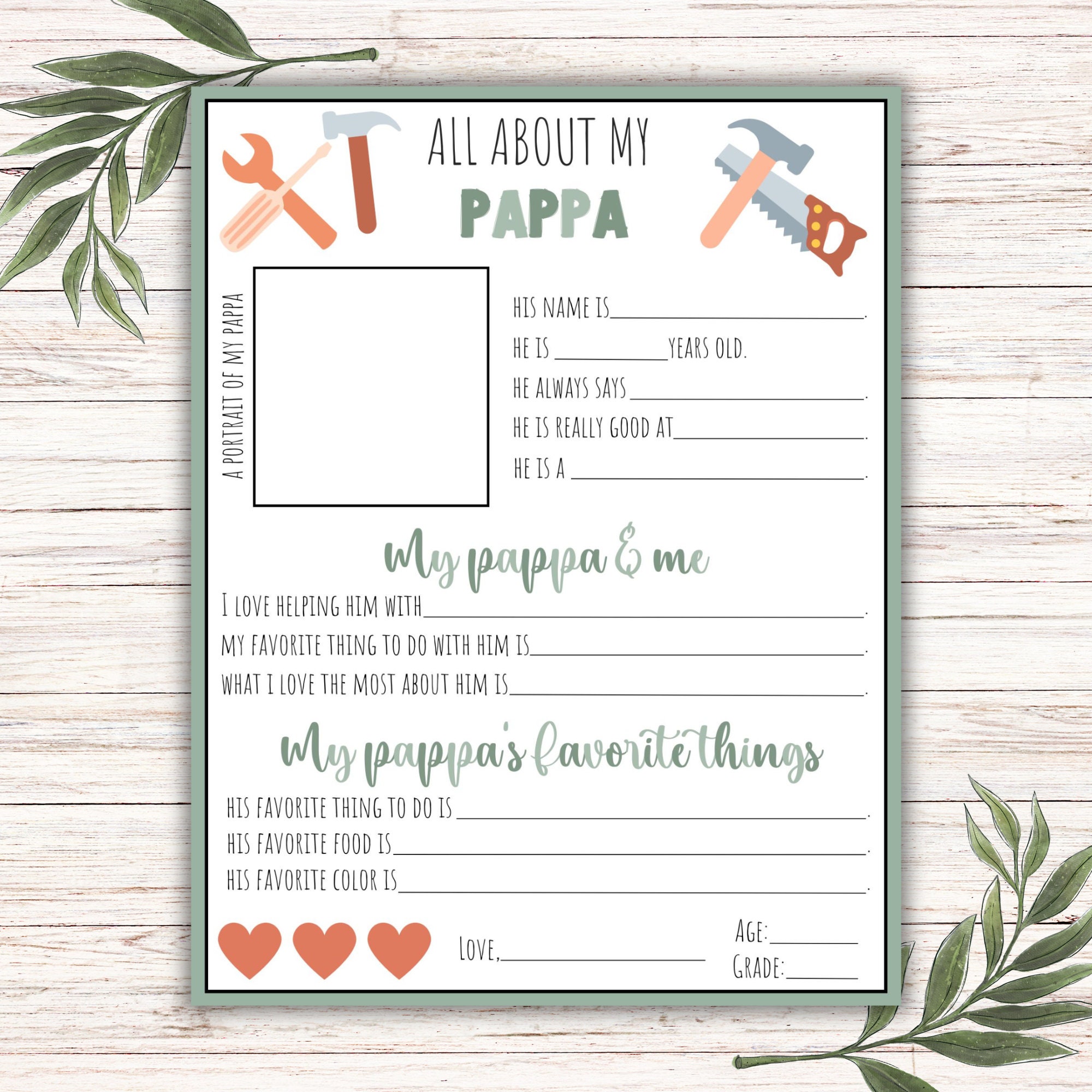 All About My Pappa Printable, Personalized Gift for Grandpa, Pappa ...